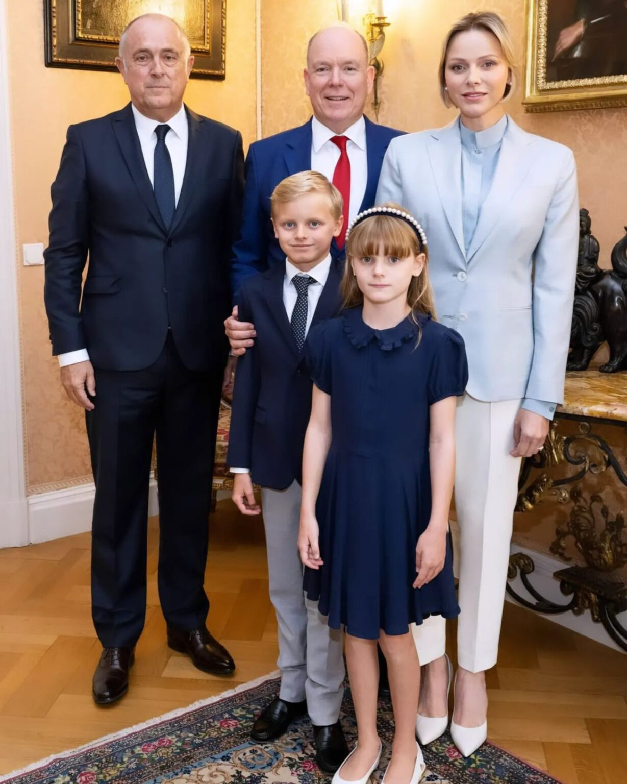 Prince Albert, Princess Charlene and their children attended the Swearing-in ceremony of H.E. Mr ...