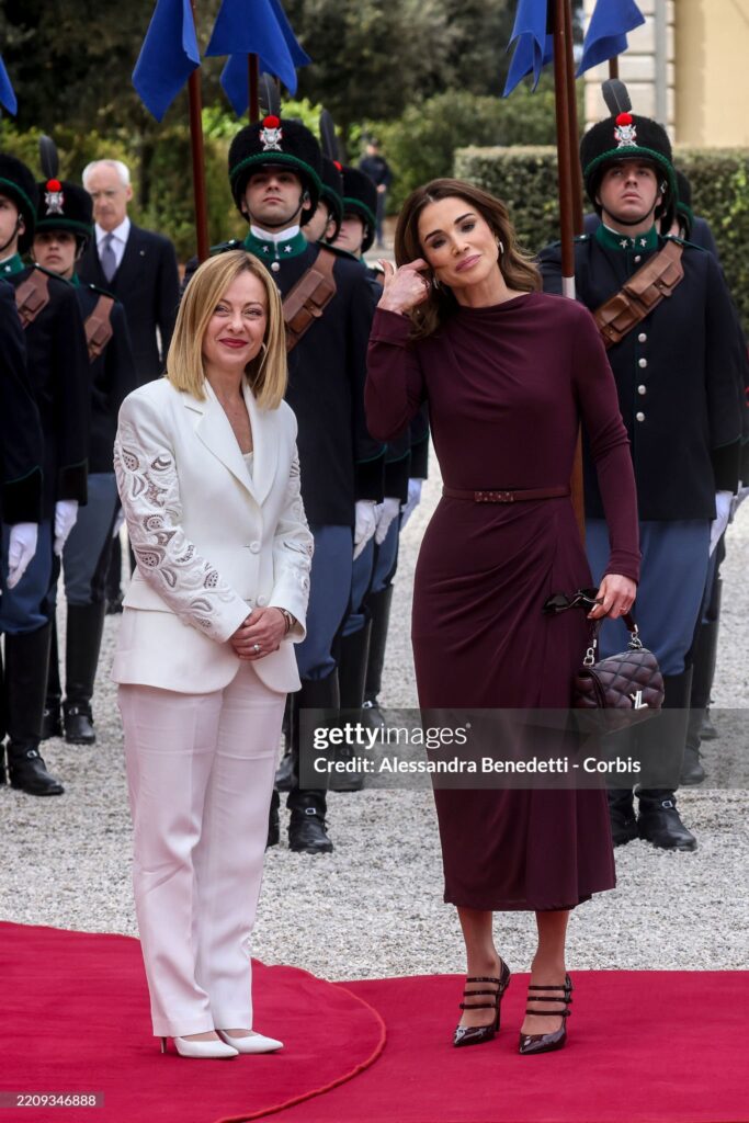 Queen Rania meet with Italian Prime Minister Giorgia Meloni at Villa Pamphil in rome – The Real ...